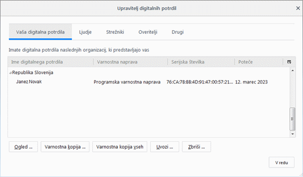 eDavki - Preverjanje digitalnega potrdila